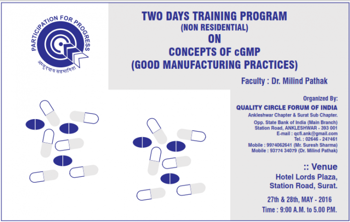 Concepts of cGMP – Two Day Training Programme at Surat